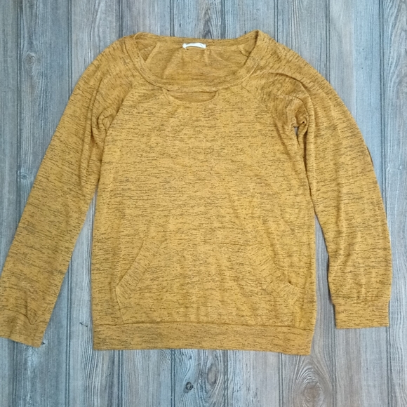 Tops | Boho Cut Out Mustard Yellow Brown Suede Patch Sleeve Top | Poshmark